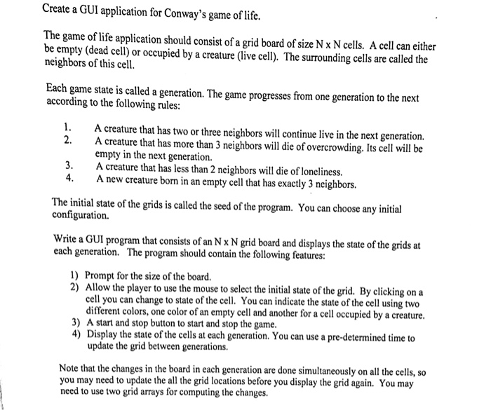 Solved Create a GUI application for Conway's game of life. | Chegg.com