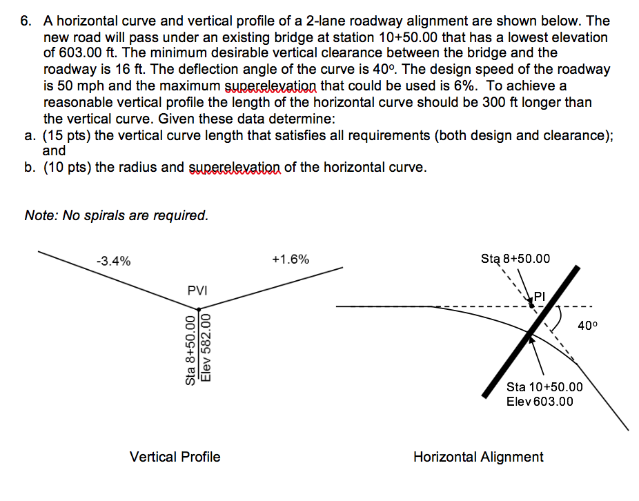 6. A horizontal curve and vertical profile of a | Chegg.com