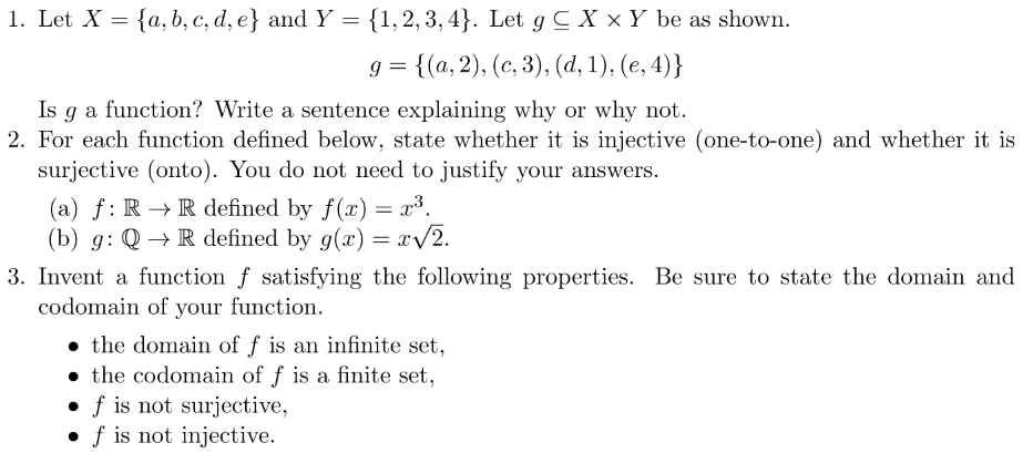 Solved 1. Let X = {a,b,c,d,e} and Y = {1, 2, 3, 4}. Let g CX | Chegg.com