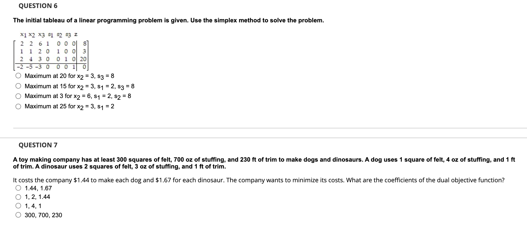 Solved QUESTION 6 The initial tableau of a linear | Chegg.com