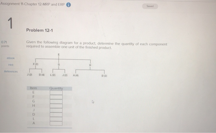 Solved Assignment 11-Chapter 12-MRP and ERP i Problem 12-1 | Chegg.com
