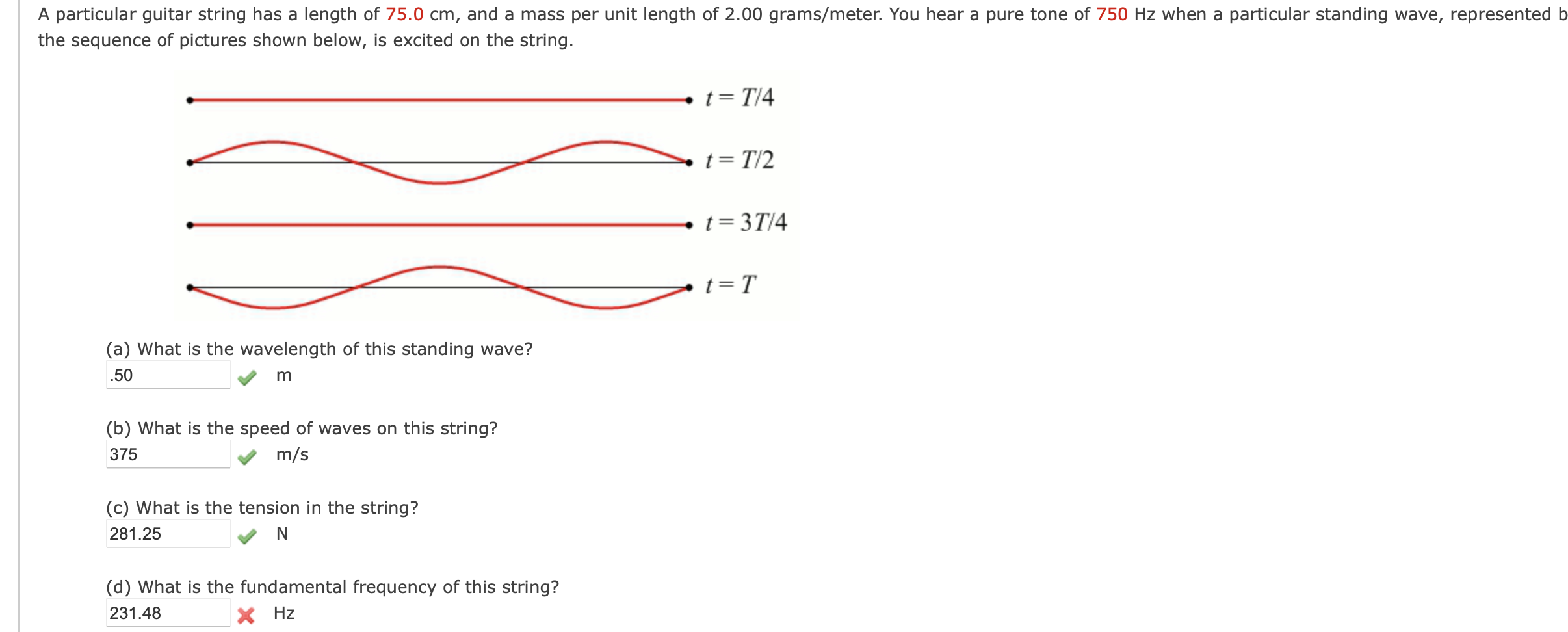 Solved particular guitar string has a length of 75.0 cm, and | Chegg.com