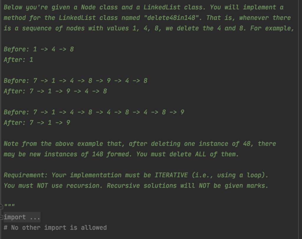 Solved Below you're given a Node class and a LinkedList | Chegg.com