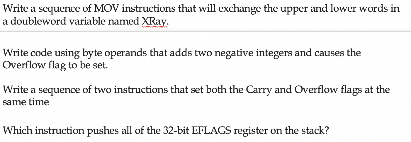 Solved Write a sequence of MOV instructions that will | Chegg.com