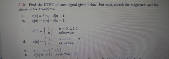 Solved 5.10. Find the DTFT of each signal given below. For | Chegg.com