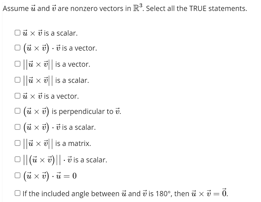 Solved Assume u and v are nonzero vectors in R3. Select all | Chegg.com