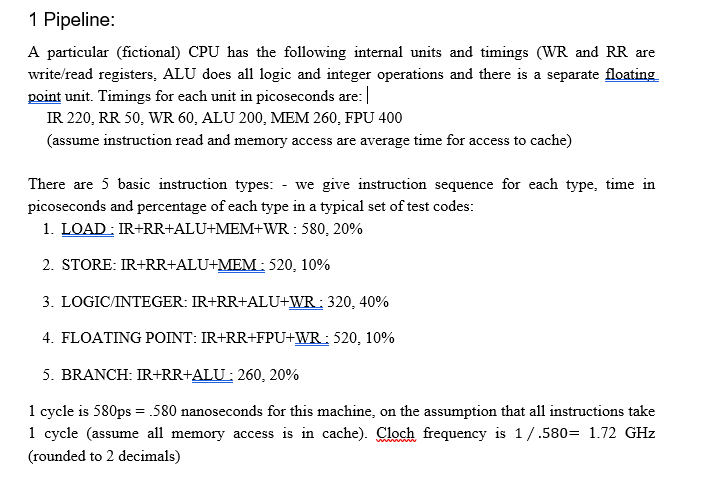 Solved 1 Pipeline: A particular (fictional) CPU has the | Chegg.com