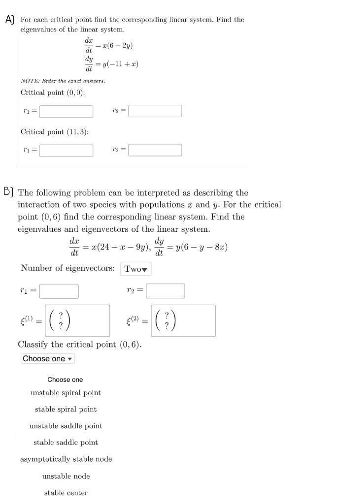 Solved A) For each critical point find the corresponding | Chegg.com