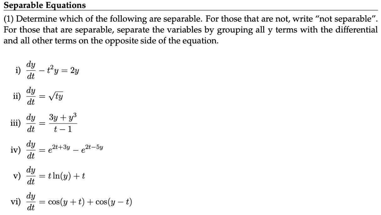Solved Determine which of the following are separable. For | Chegg.com
