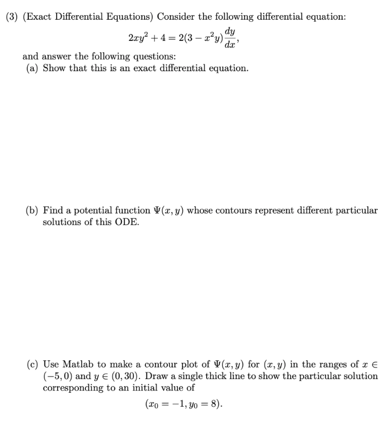 Solved (3) (Exact Differential Equations) Consider the | Chegg.com