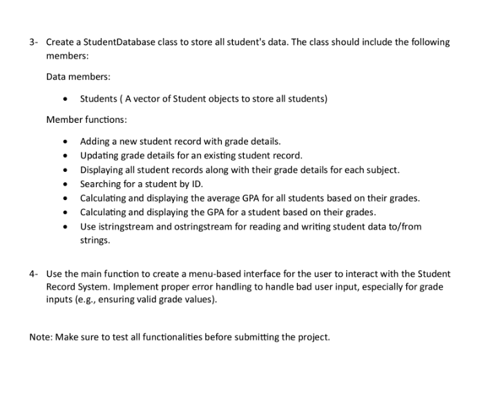 Solved Project: Student Record System with Grade Details | Chegg.com