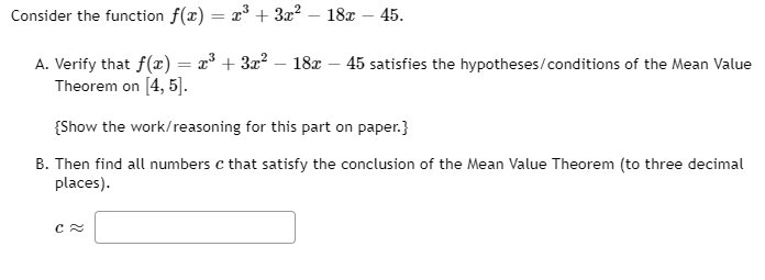 Solved onsider the function f(x)=x3+3x2−18x−45. A. Verify | Chegg.com