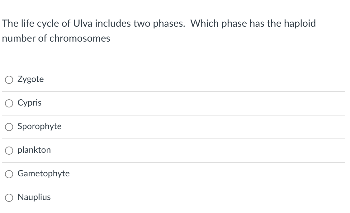 Solved The life cycle of Ulva includes two phases. Which | Chegg.com