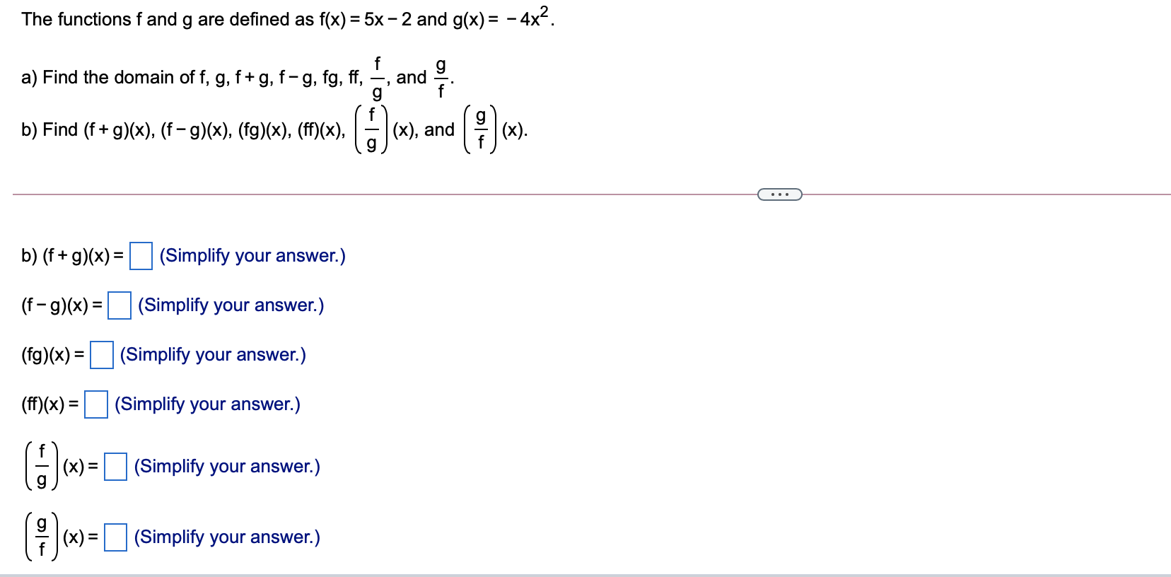 Solved The functions f and g are defined as f(x) = 5x – 2 | Chegg.com