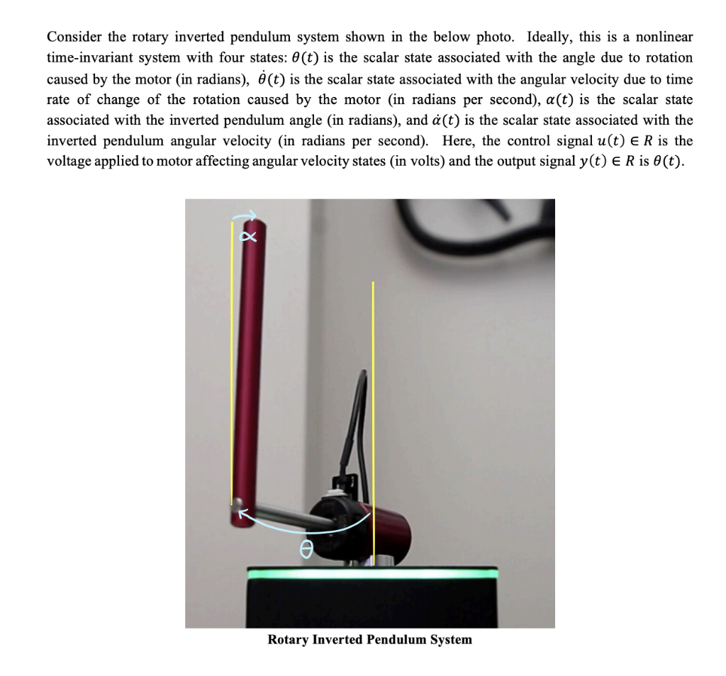 Consider the rotary inverted pendulum system shown in | Chegg.com