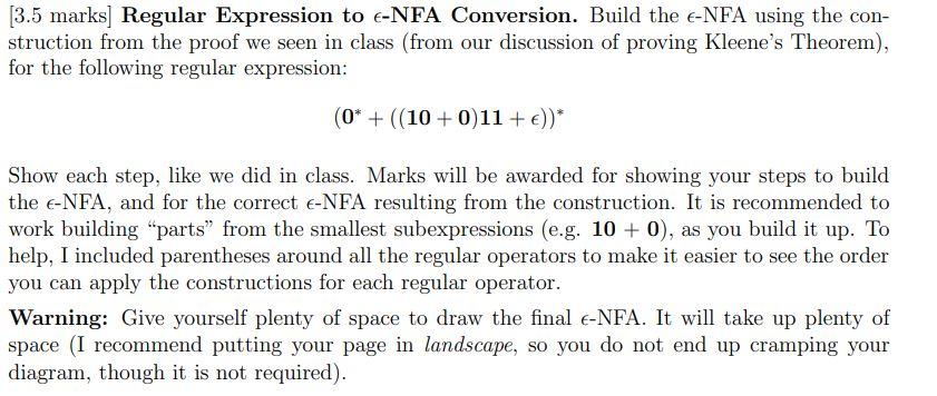 Solved [3.5 marks) Regular Expression to e-NFA Conversion. | Chegg.com