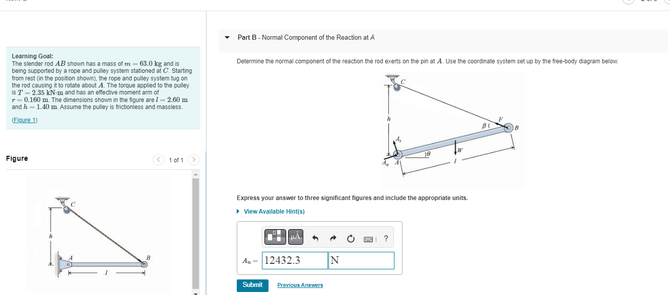 Solved Part B - Normal Component of the Reaction at A | Chegg.com
