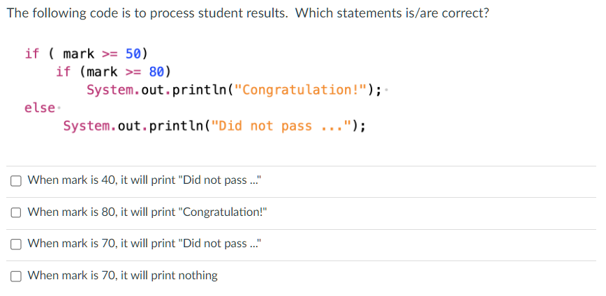 Solved The following code is to process student results. | Chegg.com