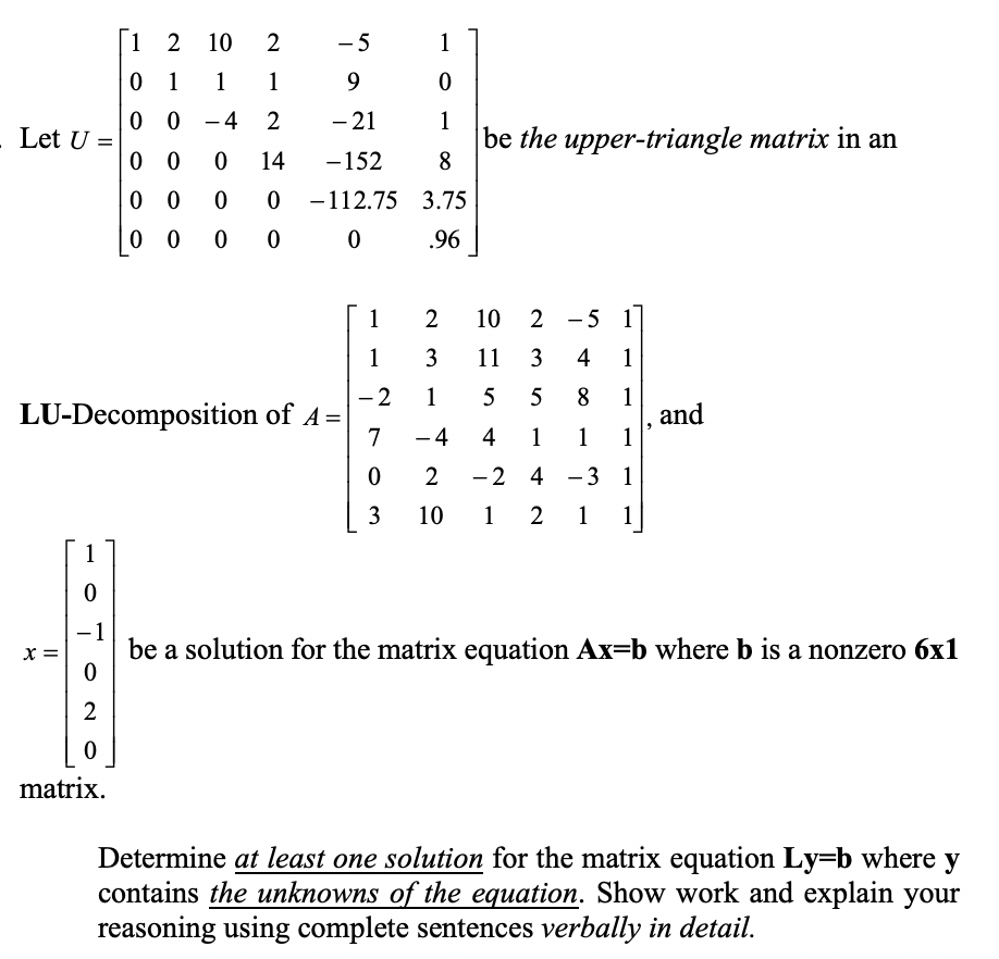 Solved ſi 2 10 2 - 5 1] 0 1 1 1 9 0 O 0 - 4 2 -21 1 - Let U | Chegg.com