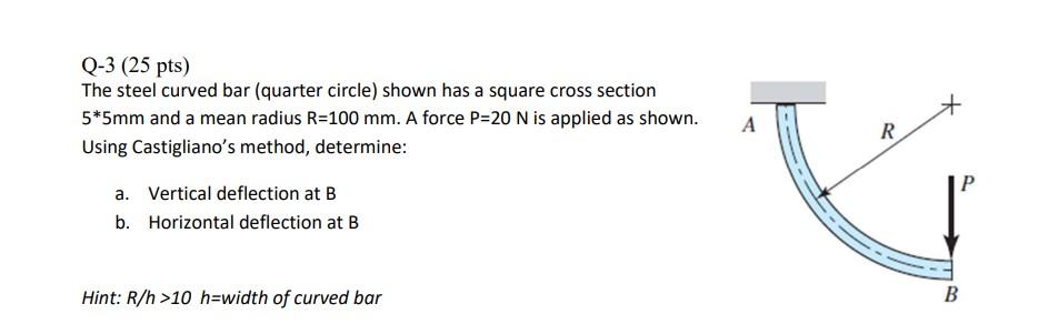 Solved Q-3 (25 pts) The steel curved bar (quarter circle) | Chegg.com