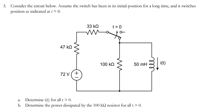 Solved Consider the circuit below. Assume the switch has | Chegg.com