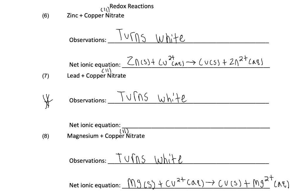 Solved A. Silver Nitrate (8 pts.) (1) Copper + Silver | Chegg.com