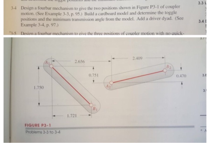Solved 3.3 3-4 Design a fourbar mechanism to give the two | Chegg.com