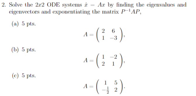 Solved 2. Solve the 2x2 ODE systems x˙=Ax by finding the | Chegg.com