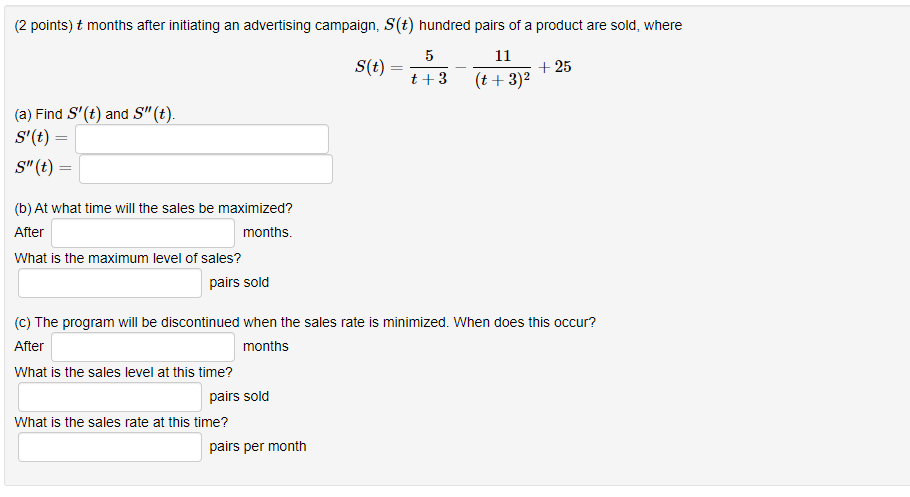 Solved (2 points) t months after initiating an advertising | Chegg.com