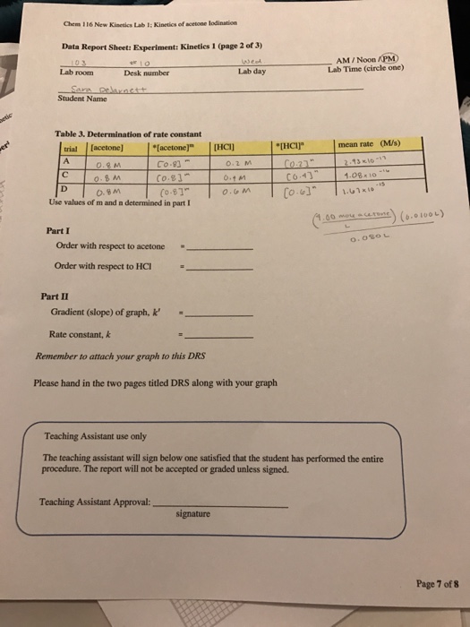 Chem 116 New Kinetics Lab 1; Kinetics of acetone | Chegg.com