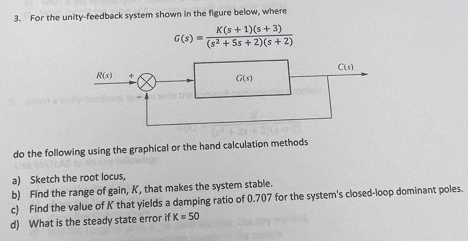 Solved 3. For the unity-feedback system shown in the figure | Chegg.com