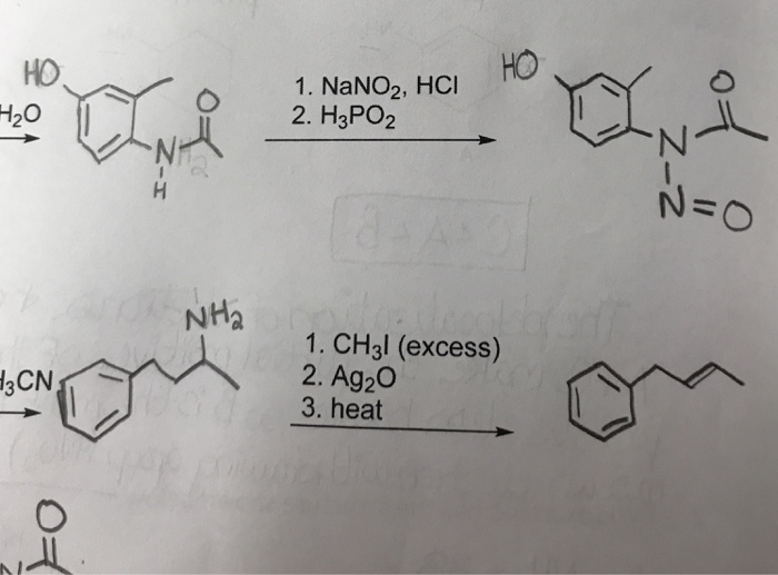 Solved HO ?? 1. NaNO2, HCl O 2. H3PO2 NHa 1. CH3l (excess) | Chegg.com