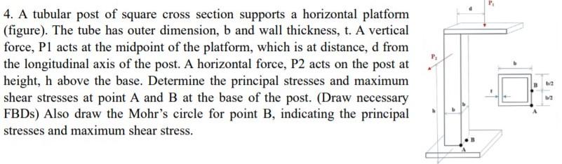 Solved 4. A tubular post of square cross section supports a | Chegg.com