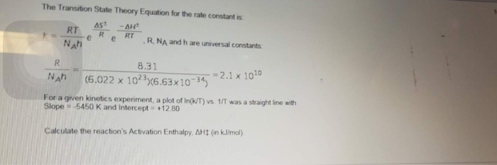 Solved The Transition State Theory Equation for the rate | Chegg.com
