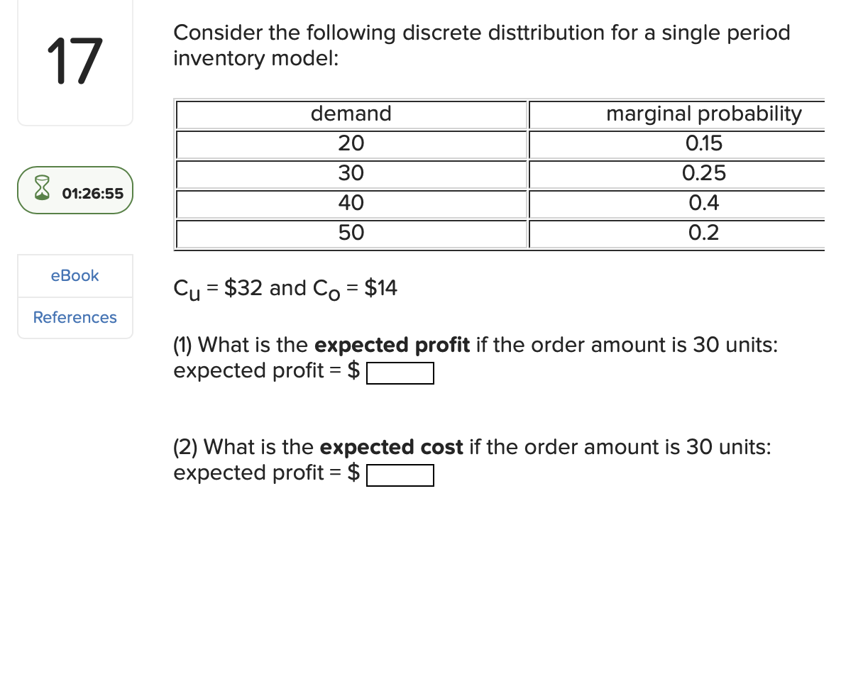 Solved 17 Consider the following discrete disttribution for | Chegg.com