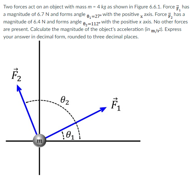 Solved Two forces act on an object with mass m=4 kg as shown | Chegg.com