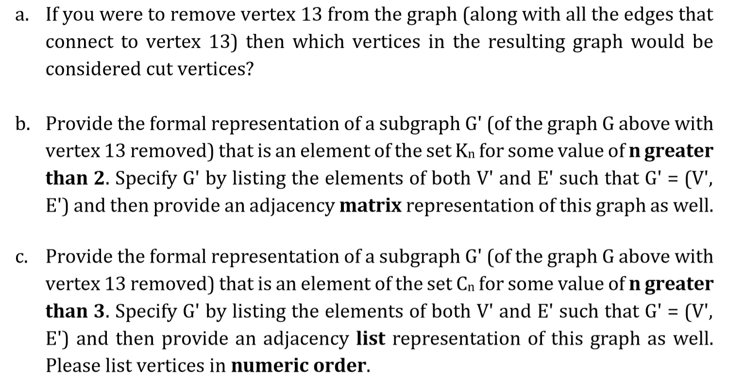 Solved a. If you were to remove vertex 13 from the graph | Chegg.com
