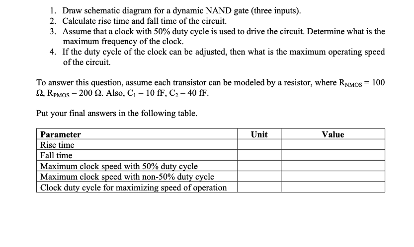 1. Draw schematic diagram for a dynamic NAND gate | Chegg.com