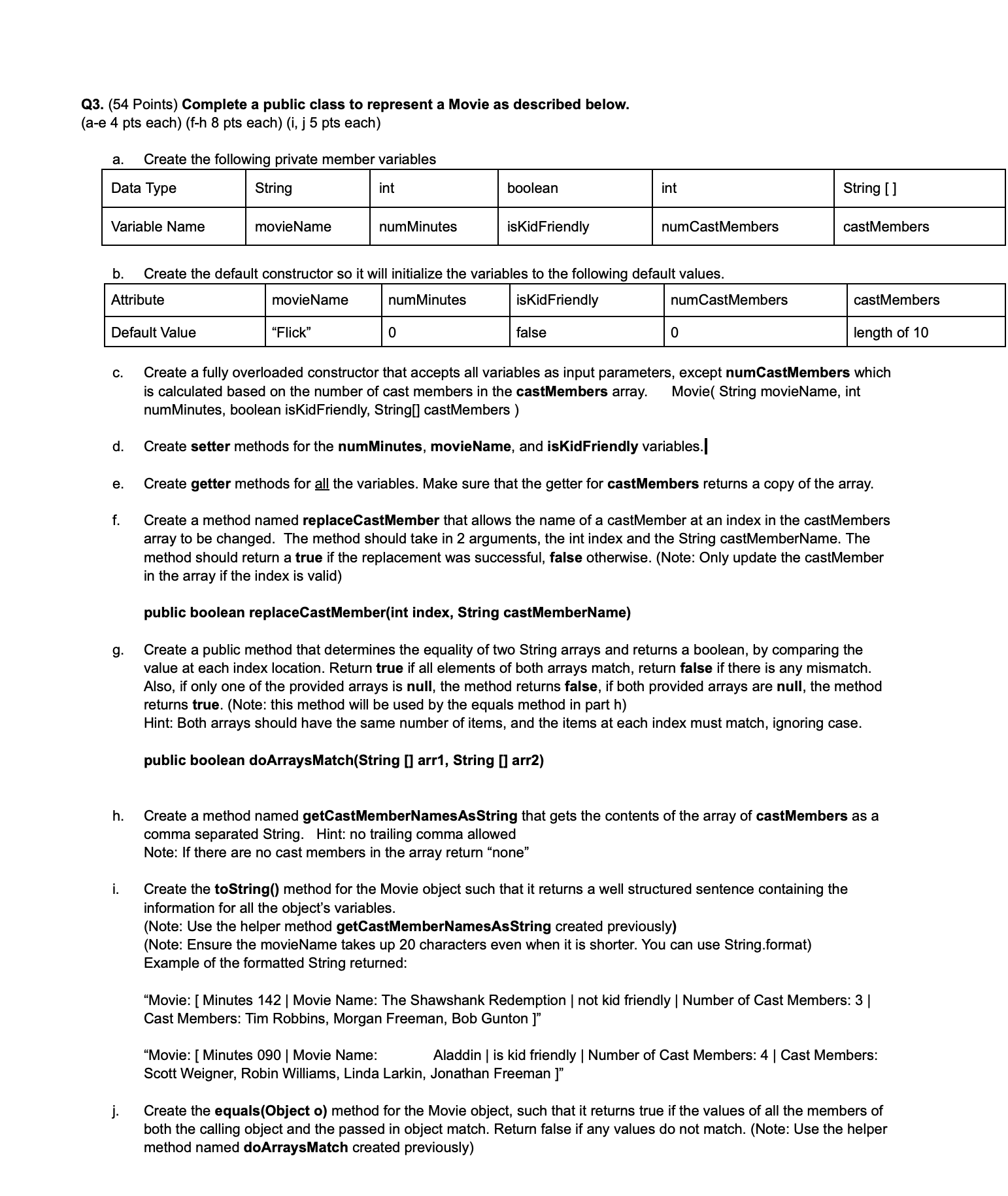 Solved Q3. (54 Points) Complete a public class to represent | Chegg.com