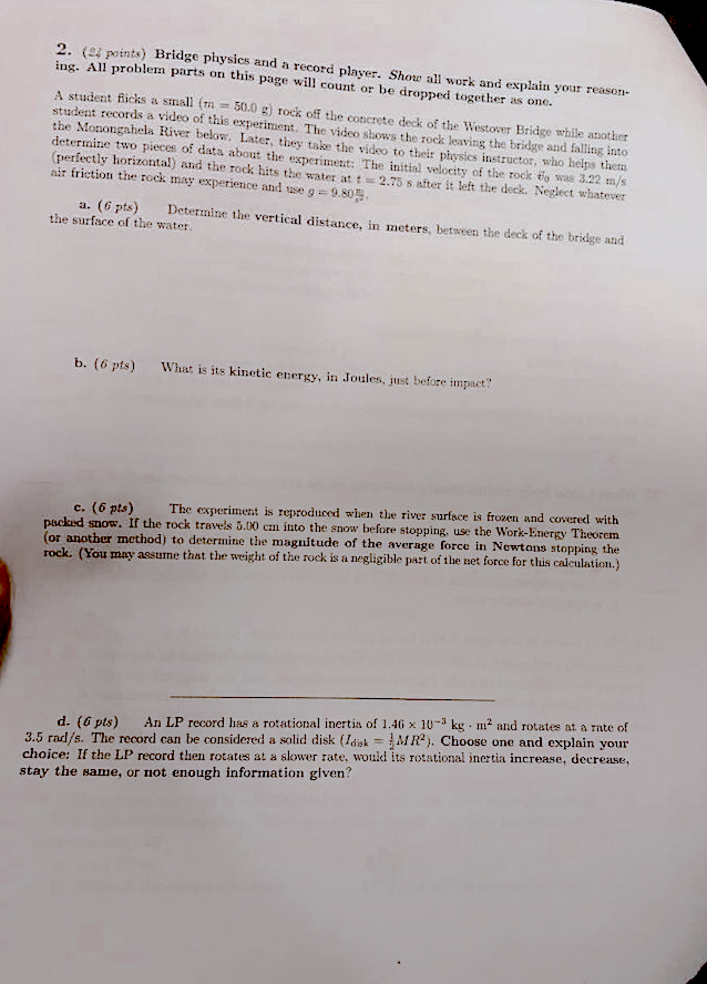 Solved 2. (24 points) Bridge physies and a record player. | Chegg.com