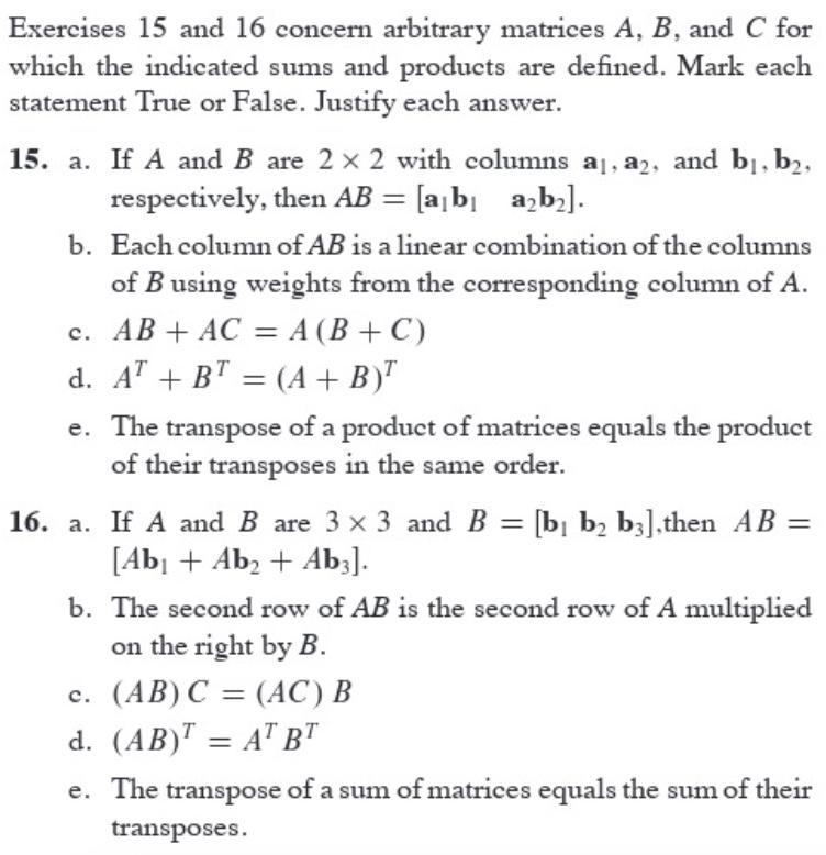 Solved - Exercises 15 and 16 concern arbitrary matrices A, | Chegg.com