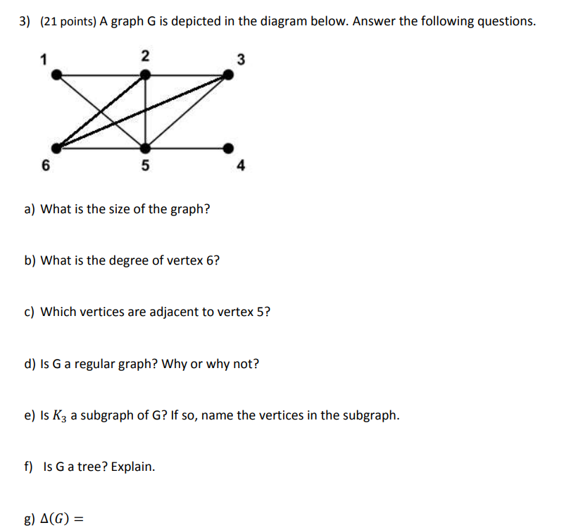Solved 3) (21 points) A graph G is depicted in the diagram | Chegg.com