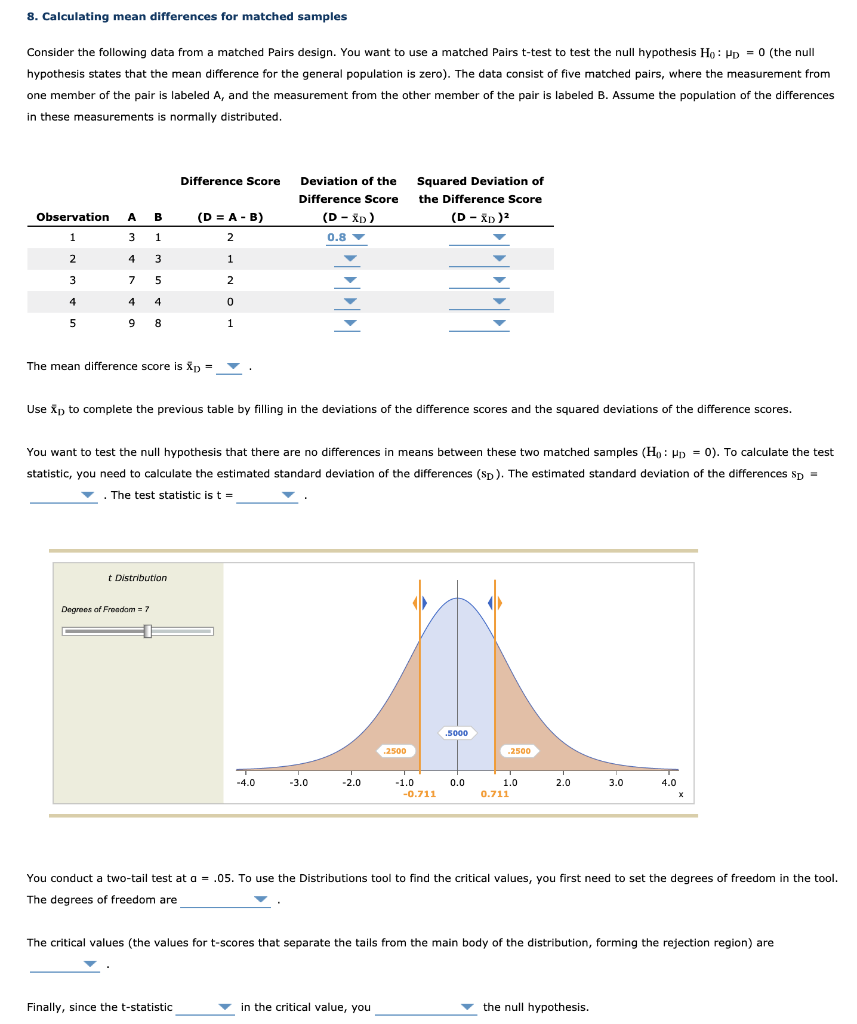 Solved 8. Calculating mean differences for matched samples | Chegg.com