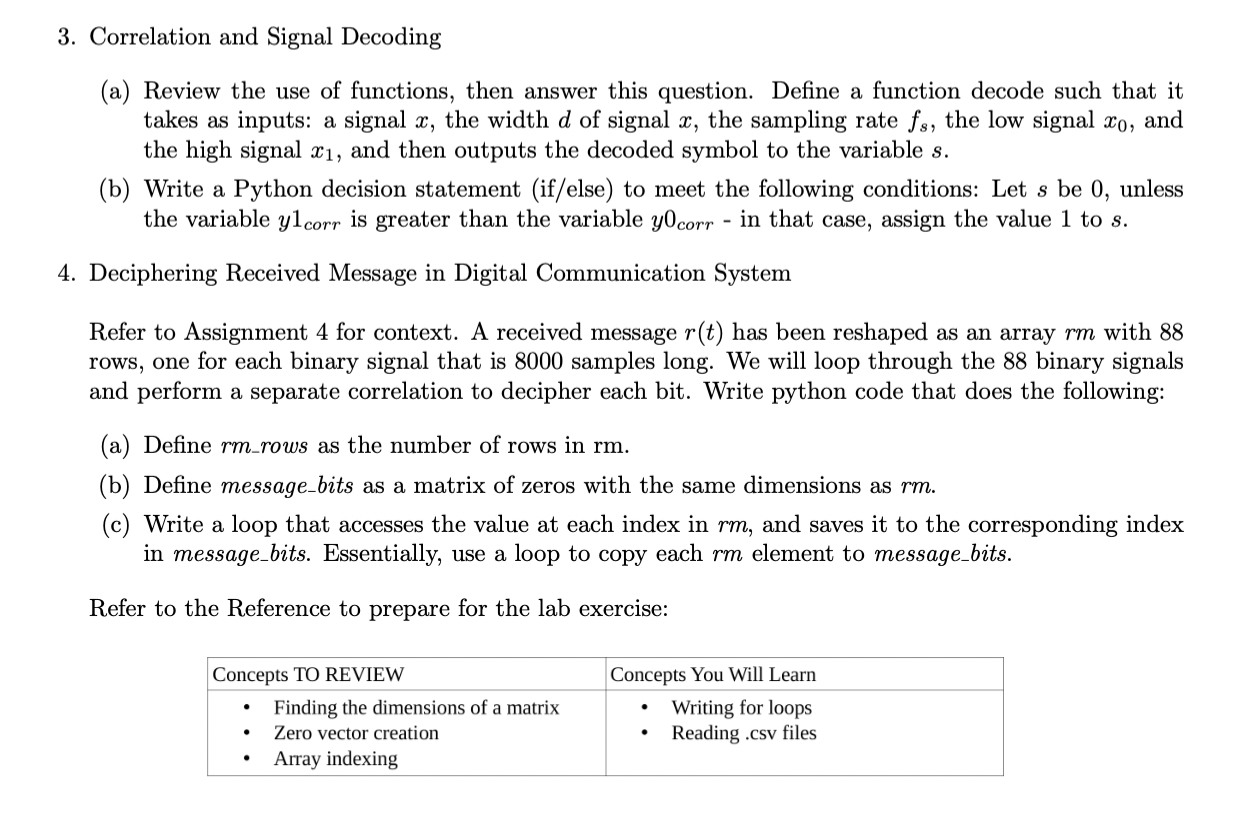 3. Correlation and Signal Decoding (a) Review the use | Chegg.com