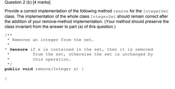 Solved Question 2 [12 marks] The following class IntegerSet | Chegg.com
