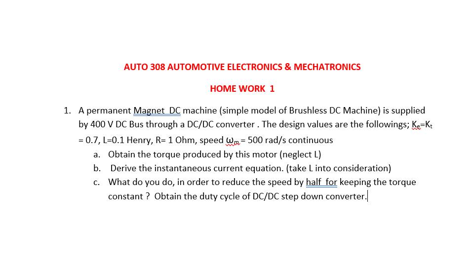 Solved AUTO 308 AUTOMOTIVE ELECTRONICS & MECHATRONICS HOME | Chegg.com