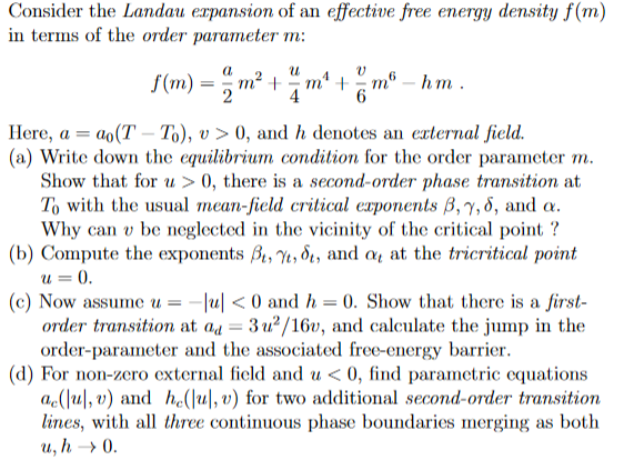 Consider the Landau expansion of an effective free | Chegg.com