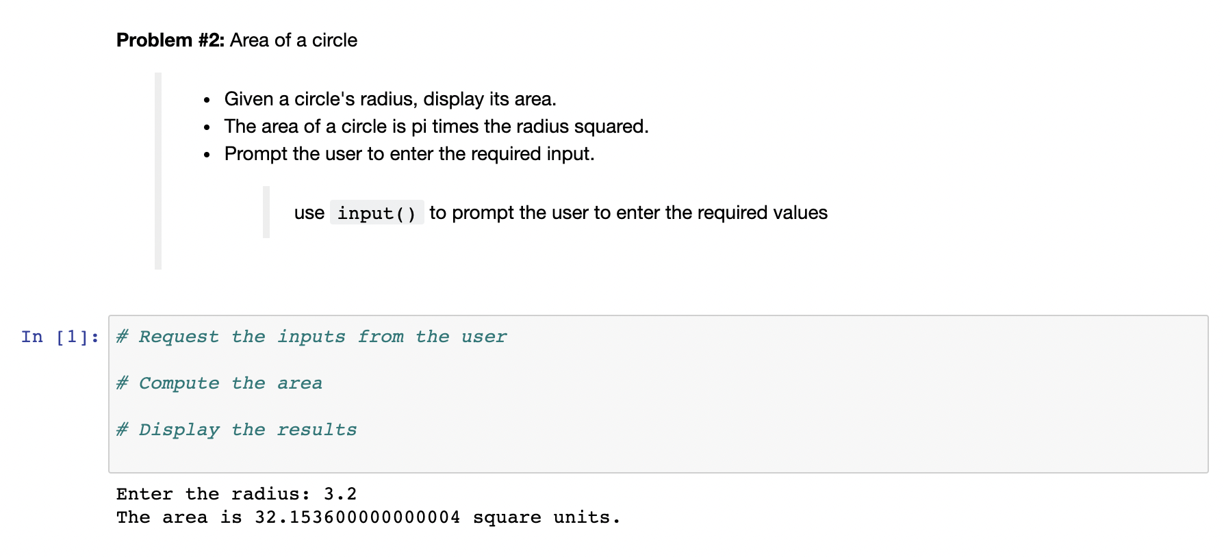 Solved Problem #1: Area of a square . Given a square's width | Chegg.com