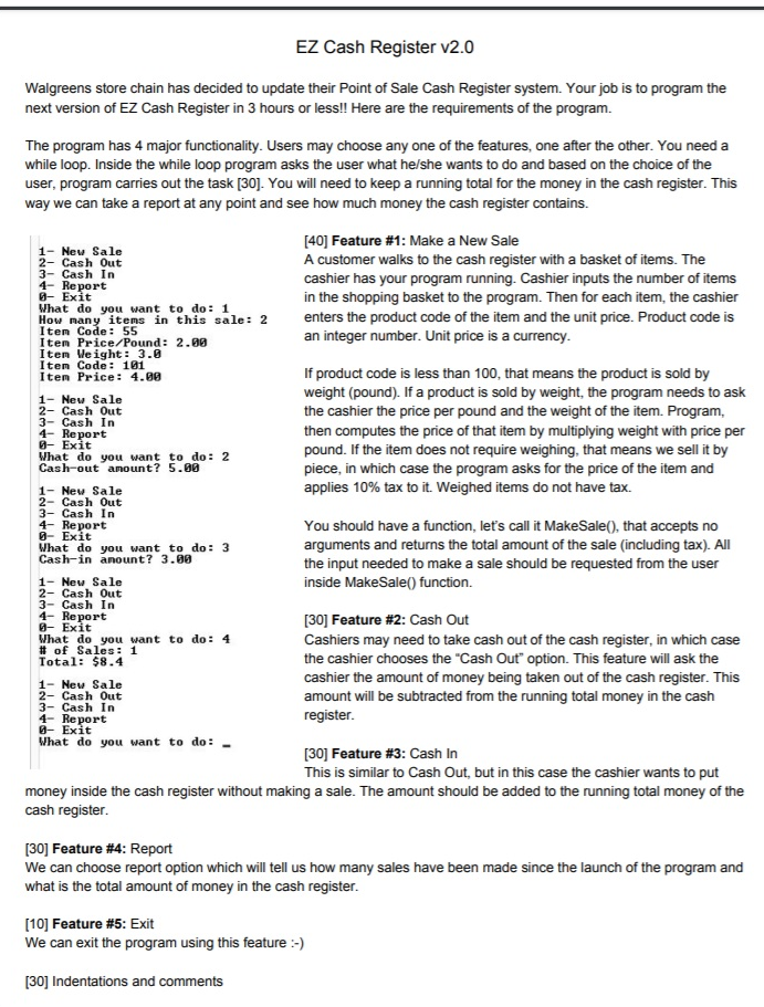 Solved EZ Cash Register v2.0 Walgreens store chain has | Chegg.com