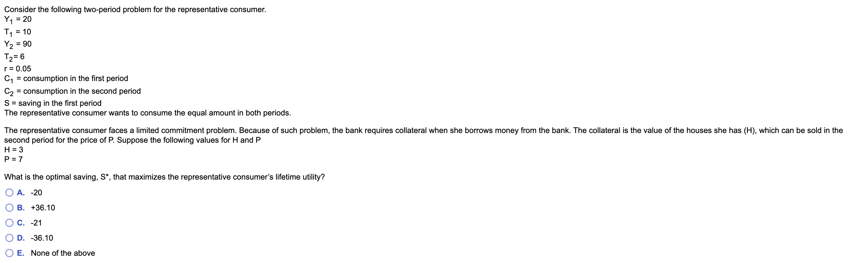 Solved Consider the following two-period problem for the | Chegg.com